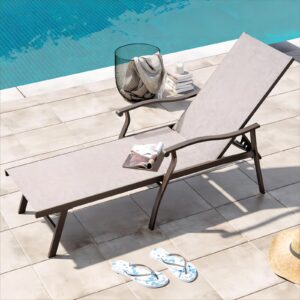 crestlive products aluminum adjustable chaise lounge chair five-position and full flat outdoor recliner all weather for patio, beach, yard, pool (1pc beige)