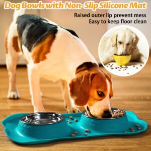 Hubulk Pet Dog Bowls 2 Stainless Steel Dog Bowl with No Spill Non-Skid Silicone Mat + Pet Food Scoop Water and Food Feeder Bowls for Feeding Small Medium Large Dogs Cats Puppies (Small, Green)