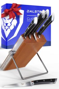 dalstrong knife block set - 5 piece - gladiator series - with modular, multi-level block - german high carbon steel - premium abs black handles - nsf certified