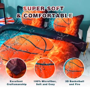 Andency Basketball Comforter Twin(66x90 Inch), 2 Pieces(1 Basketball Comforter, 1 Pillowcase) Sport Microfiber Basketball Comforter Set Bedding Set for Kids Boys Teens