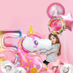 MOVINPE Unicorn Balloons Birthday Party Decorations for Girls 6th Party, 43" Pink Large Unicorn Gradient Jumbo Number 6" Foil Balloon Bouquet, Girly Unicorn Theme Party Supplies Backdrop Decor