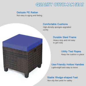 Tangkula 2 Pieces Outdoor Patio Ottoman, All Weather Rattan Wicker Ottoman Seat, Patio Rattan Furniture, Outdoor Footstool Footrest Seat w/Removable Cushions