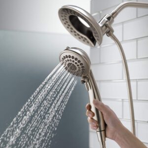 Delta Faucet 5-Spray In2ition 2-in-1 Dual Shower Head with HandHeld Spray, Brushed Nickel Hand Held Shower Head with Hose, Handheld Shower Heads, 2.5 GPM Shower Head, Stainless 58569-SS25-PK