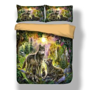 3pcs 3D Bedding Set Animal Full Queen Duvet Cover Set Bed Sheet Wolf Printed Twin King Quilt Cover Bed Linens with Pillowcases (US Twin)