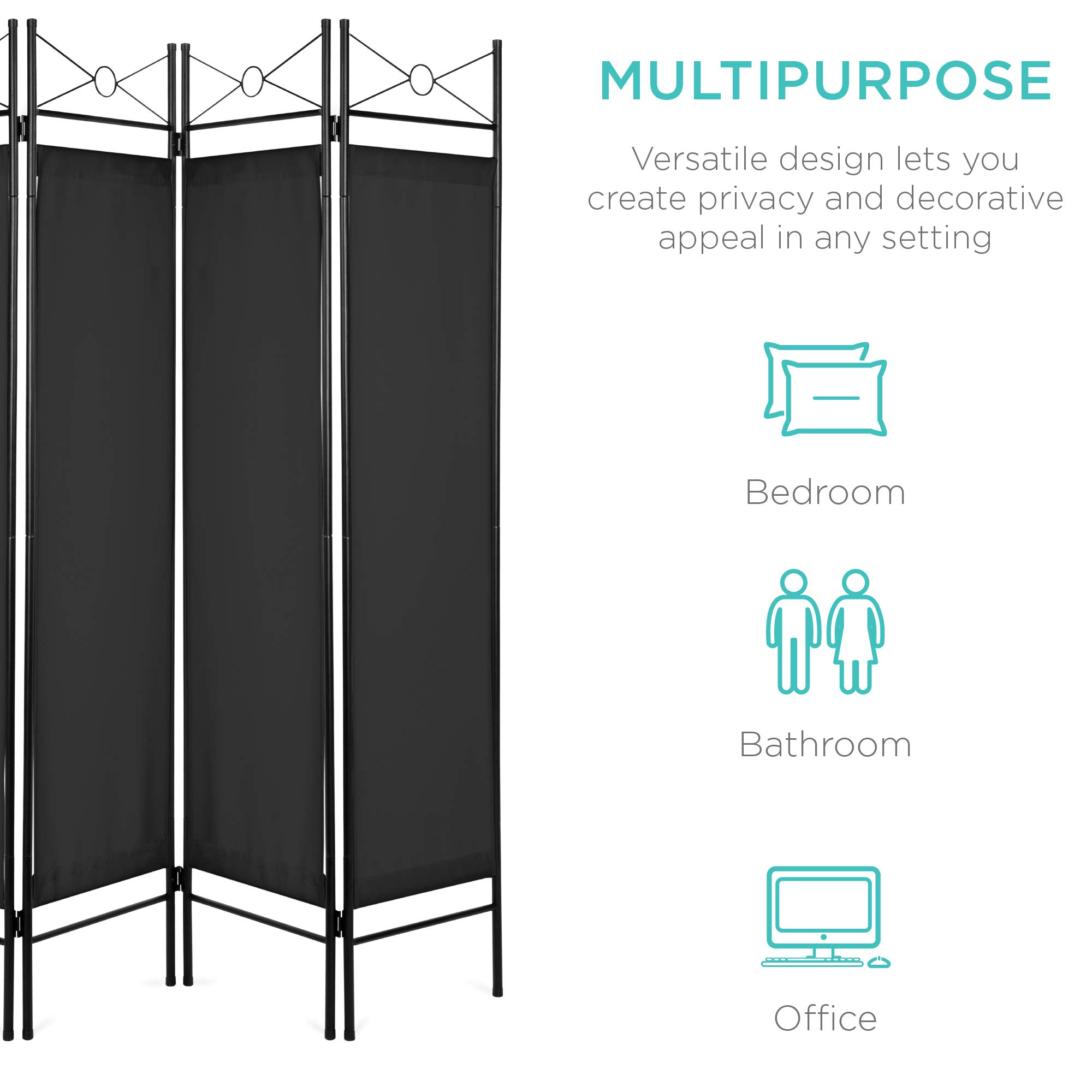 Best Choice Products 6ft 4-Panel Folding Privacy Screen Room Divider Multipurpose Decoration Accent for Bedroom, Bathroom, Office, Salon, Shade w/Steel Frame, Lightweight Design - White