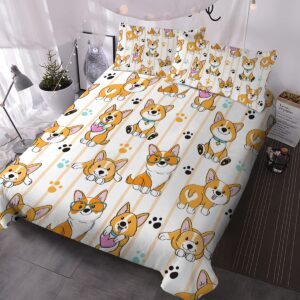 blessliving kids dog bedding twin size 3d orange corgi modern striped bedspread 3 piece puppy animals duvet cover set for boys girls