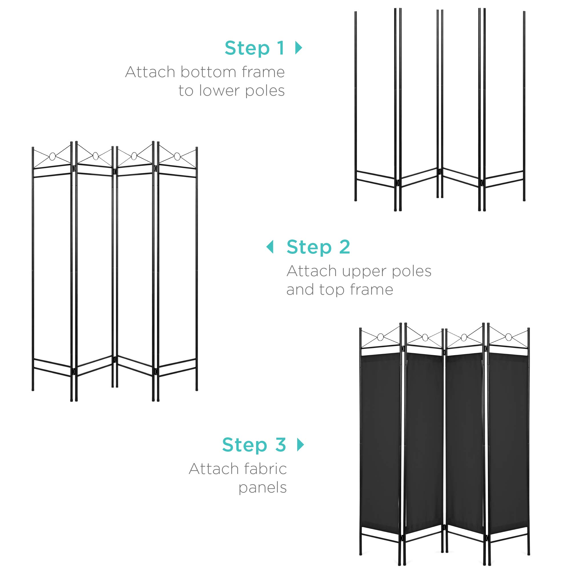 Best Choice Products 6ft 4-Panel Folding Privacy Screen Room Divider Multipurpose Decoration Accent for Bedroom, Bathroom, Office, Salon, Shade w/Steel Frame, Lightweight Design - White