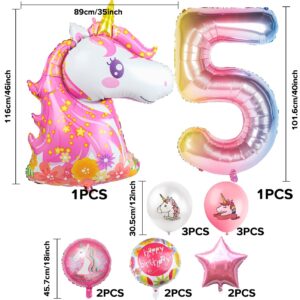 MOVINPE Unicorn Balloons Birthday Party Decorations for Girls 6th Party, 43" Pink Large Unicorn Gradient Jumbo Number 6" Foil Balloon Bouquet, Girly Unicorn Theme Party Supplies Backdrop Decor