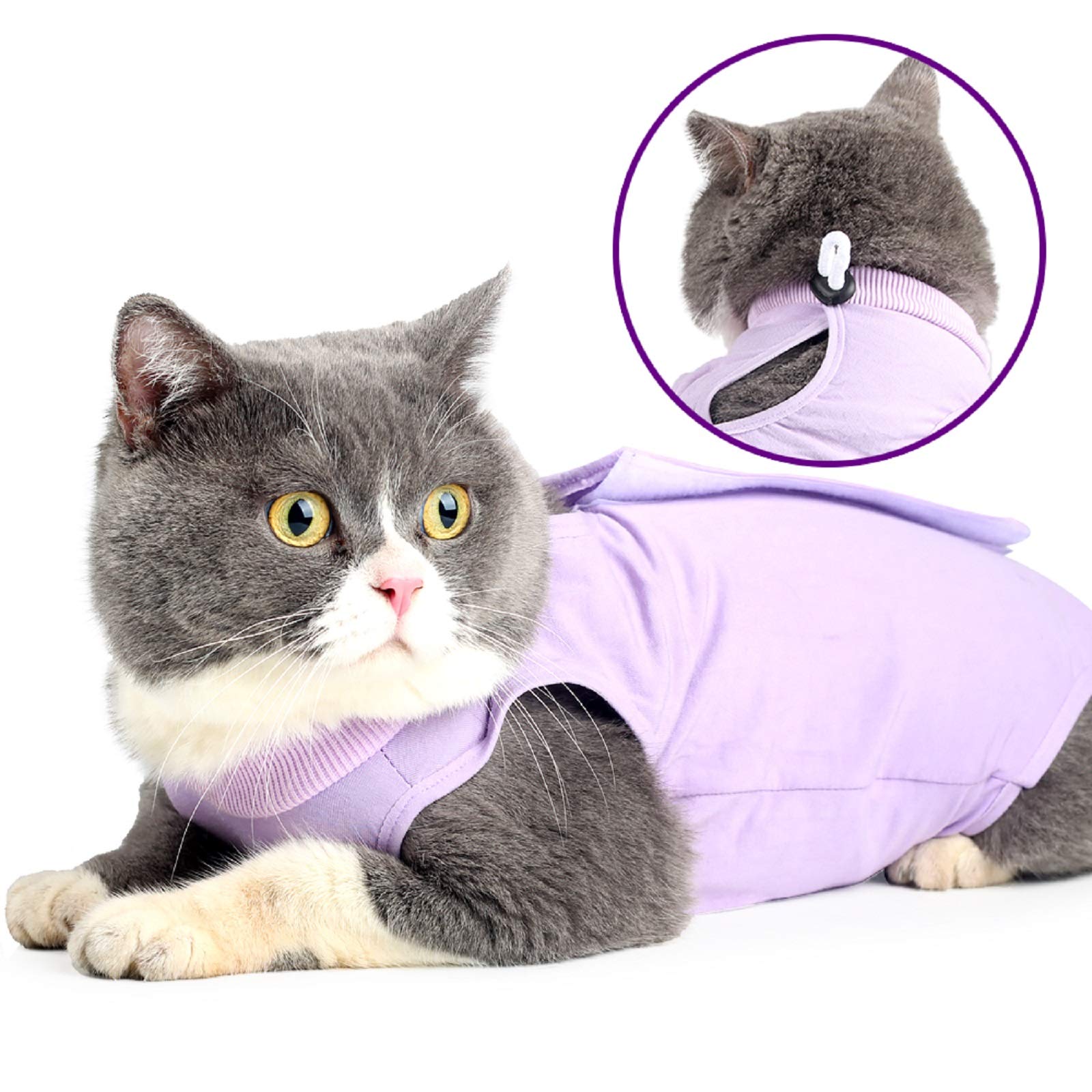 LIANZIMAU Cat Surgery Recovery Suit for Surgical Abdominal Wounds Home Indoor Pet Clothing E-Collar Alternative for Cats After Surgery Pajama Suit