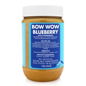 BUDDY BUDDER Bow-Wow Blueberry (probiotic + prebiotic), 100% Natural Dog Peanut Butter, Healthy Peanut Butter Dog Treats, Dog Enrichment Supplement, Made in USA (17oz Jar)