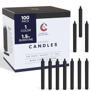 candle charisma 100 black spell candles - 4" unscented paraffin chime candles, smokeless & dripless, colored candles, 1.5 hours burn time 0.4" thick taper candles for rituals, witchcraft and parties