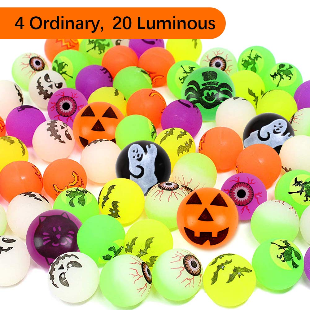 LovesTown 24 Halloween Theme Designs Bouncing Balls - Glow in The Dark Bouncy Party Favors Supplies for Kids, Trick or Treating Goodie