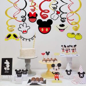 Kristin Paradise 30Ct Mickey Hanging Swirl Decorations, Mouse Party Supplies, Mickie Birthday Theme Decor for Kids Boy Girl Baby Shower, Clubhouse 1st Bday Favors Idea