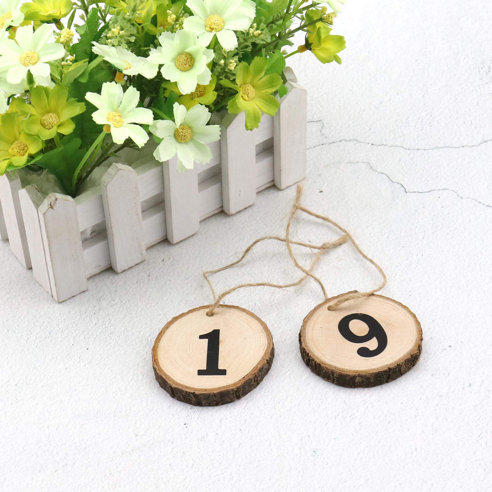 Micro Traders Wooden Table Numbers,10pcs 1-10 Wedding Table Numbers Hanging Wood Slice Wedding Table Centerpieces for Arts Crafts Wall Decor Wedding DIY