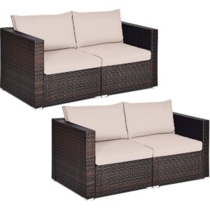 tangkula 4 pcs outdoor wicker corner sofa set, patio rattan loveseat w/removable cushions, sectional sofa set additional seats for balcony patio garden poolside (brown)