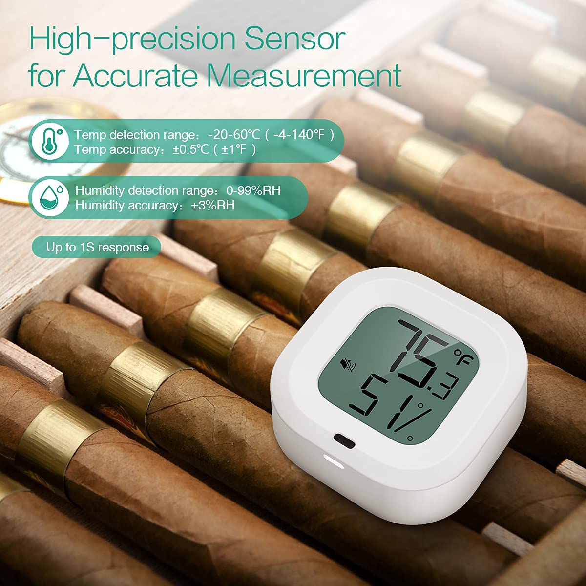 ORIA Mini Wireless Thermometer Hygrometer, Wireless Indoor Temperature Humidity Sensor, Temp Humidity Gauge Meter with APP Alert, Data Export for Home