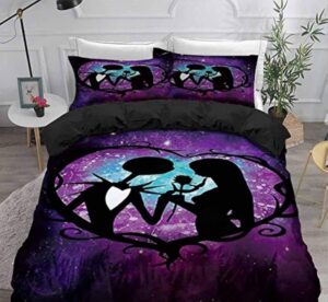 vanson lightweight nightmare before christmas microfiber bedding duvet cover set 3 pieces, jack and sally valentine lover rose printing pattern（no comforter） twin size