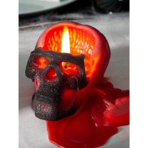 CANDWAX 6x4.3 inch Black Red Skull Candle - Ideal as Spell Candles and Halloween Candles - Themed Candles for Spooky Halloween Decorations - Red Inside, Big Size