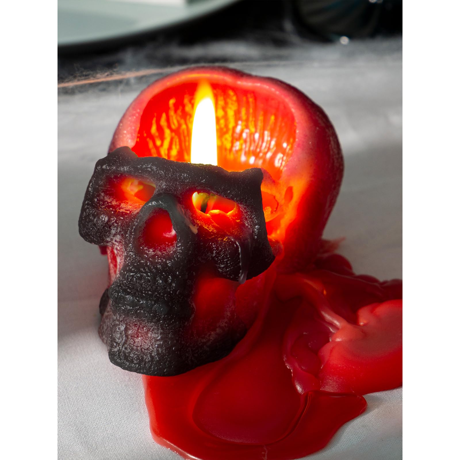 CANDWAX 6x4.3 inch Black Red Skull Candle - Ideal as Spell Candles and Halloween Candles - Themed Candles for Spooky Halloween Decorations - Red Inside, Big Size