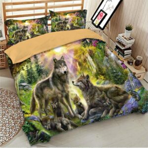 3pcs 3D Bedding Set Animal Full Queen Duvet Cover Set Bed Sheet Wolf Printed Twin King Quilt Cover Bed Linens with Pillowcases (US Twin)