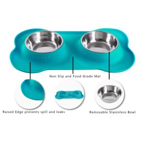 Hubulk Pet Dog Bowls 2 Stainless Steel Dog Bowl with No Spill Non-Skid Silicone Mat + Pet Food Scoop Water and Food Feeder Bowls for Feeding Small Medium Large Dogs Cats Puppies (Small, Green)