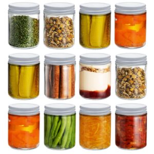 suwimut 12 pack glass mason canning jars, 9 ounce straight sided clear glass jars regular mouth glass storage containers with white metal lids for jam, jelly, dry food, spice, salad, yogurt