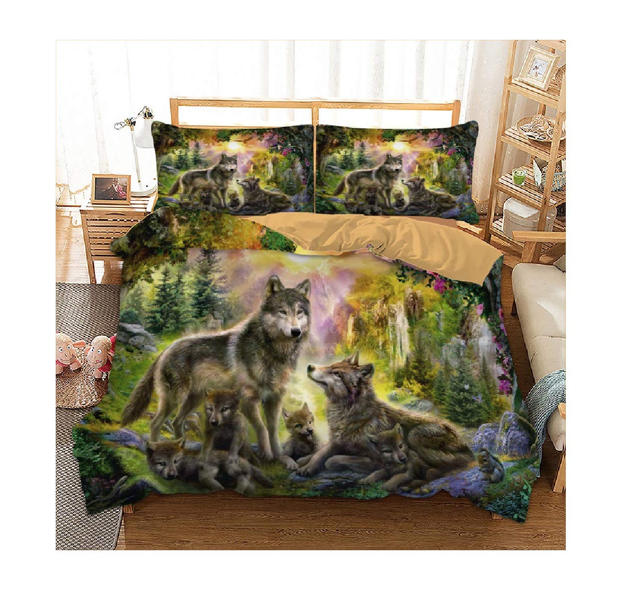 3pcs 3D Bedding Set Animal Full Queen Duvet Cover Set Bed Sheet Wolf Printed Twin King Quilt Cover Bed Linens with Pillowcases (US Twin)