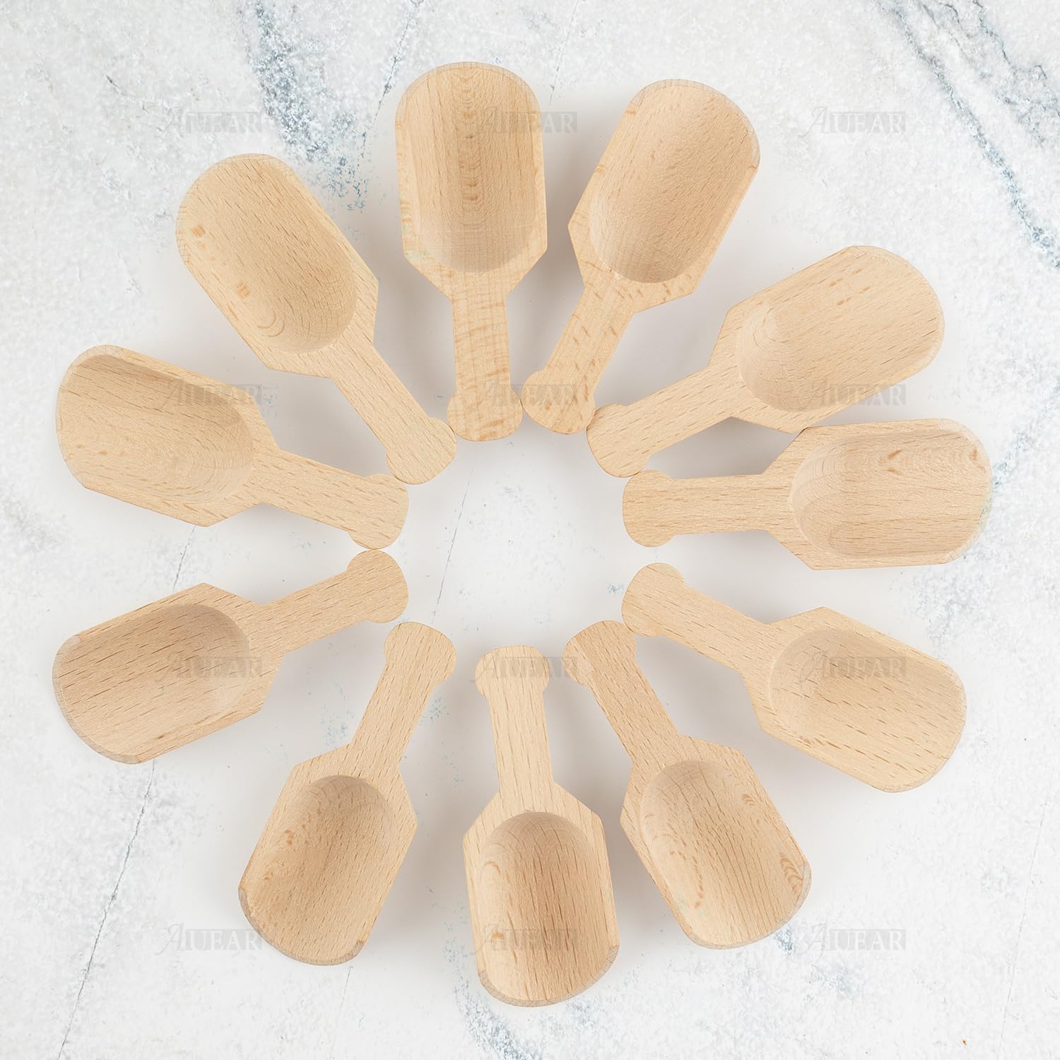 AUEAR, Mini Wooden Scoops Unpainted Wooden Kitchen Spoon for Candy Spices Parties Bath Salts Candy Essential (20 Pack, Half Handle)