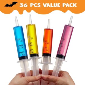 JOYIN 36 PCs 60ml Charge Plastic Syringes, 2 oz Reusable Container Tubes with Caps & Individually Wrapped; Easy-Grip Caps for Halloween Party Favor