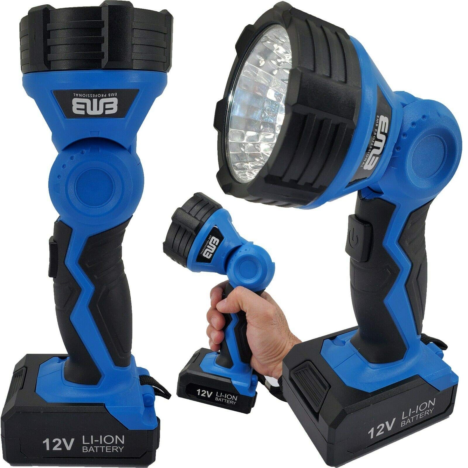 EMB 12V Lithium-Ion LED Rechargeable Cordless Worklight Flashlight Torch 4.3 Hours Long Lasting Extra Bright High Power 4500 Lux Handle with Charger Included