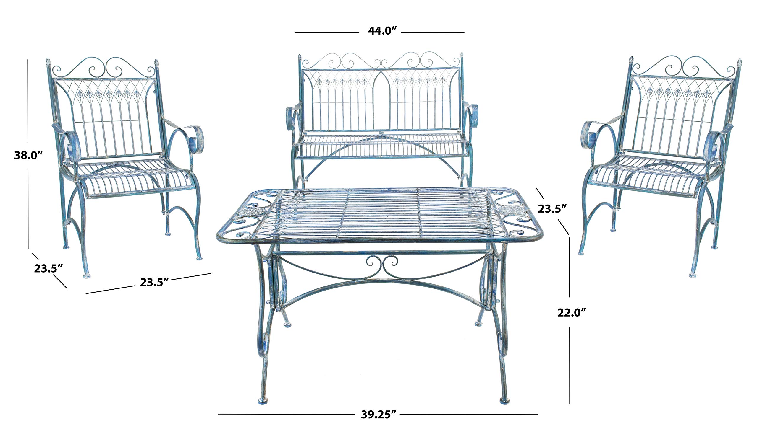 SAFAVIEH PAT5000C Collection Leah Victorian Antique Blue 4-Piece Patio Outdoor Set