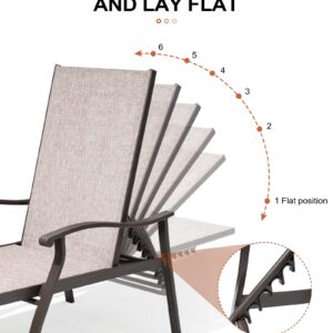 Crestlive Products Aluminum Adjustable Chaise Lounge Chair Five-Position and Full Flat Outdoor Recliner All Weather for Patio, Beach, Yard, Pool (1PC Beige)