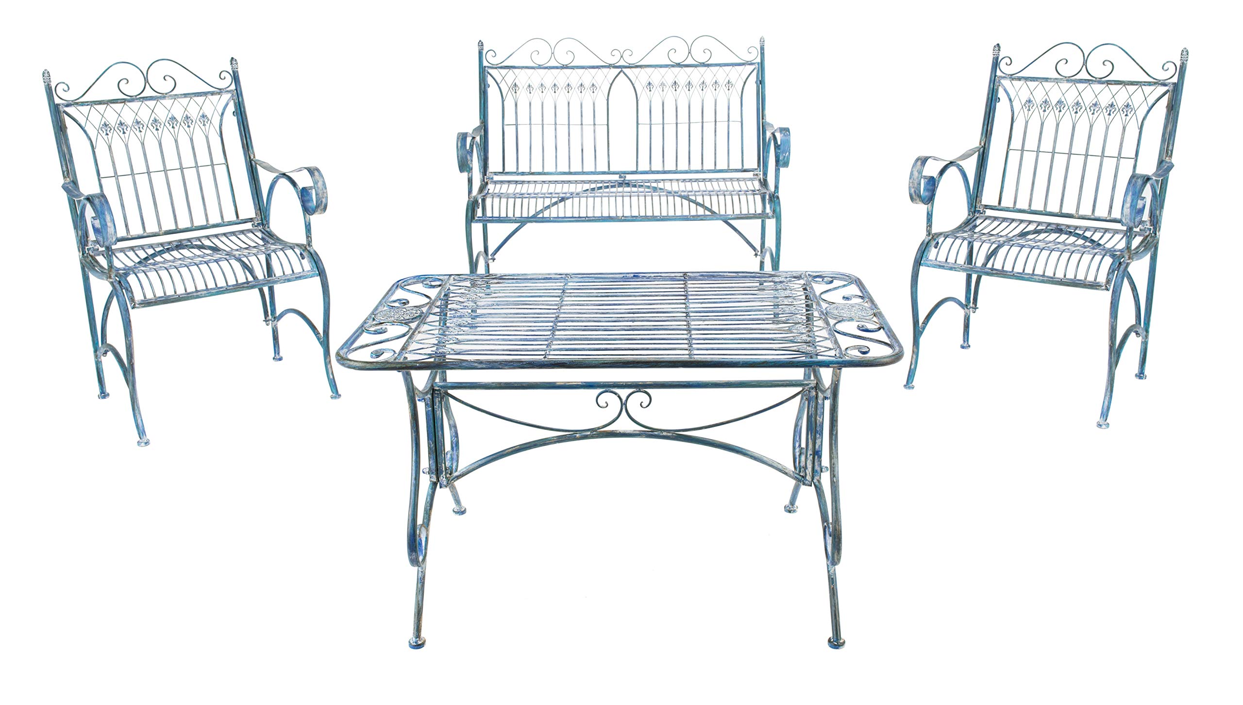 SAFAVIEH PAT5000C Collection Leah Victorian Antique Blue 4-Piece Patio Outdoor Set