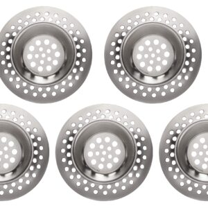 Utility Kitchen Sink Tub Screen Drain Stopper Metal Cover Mesh - Pack of 5 - Universal Bathroom Hair Catcher Bathtub Strainers