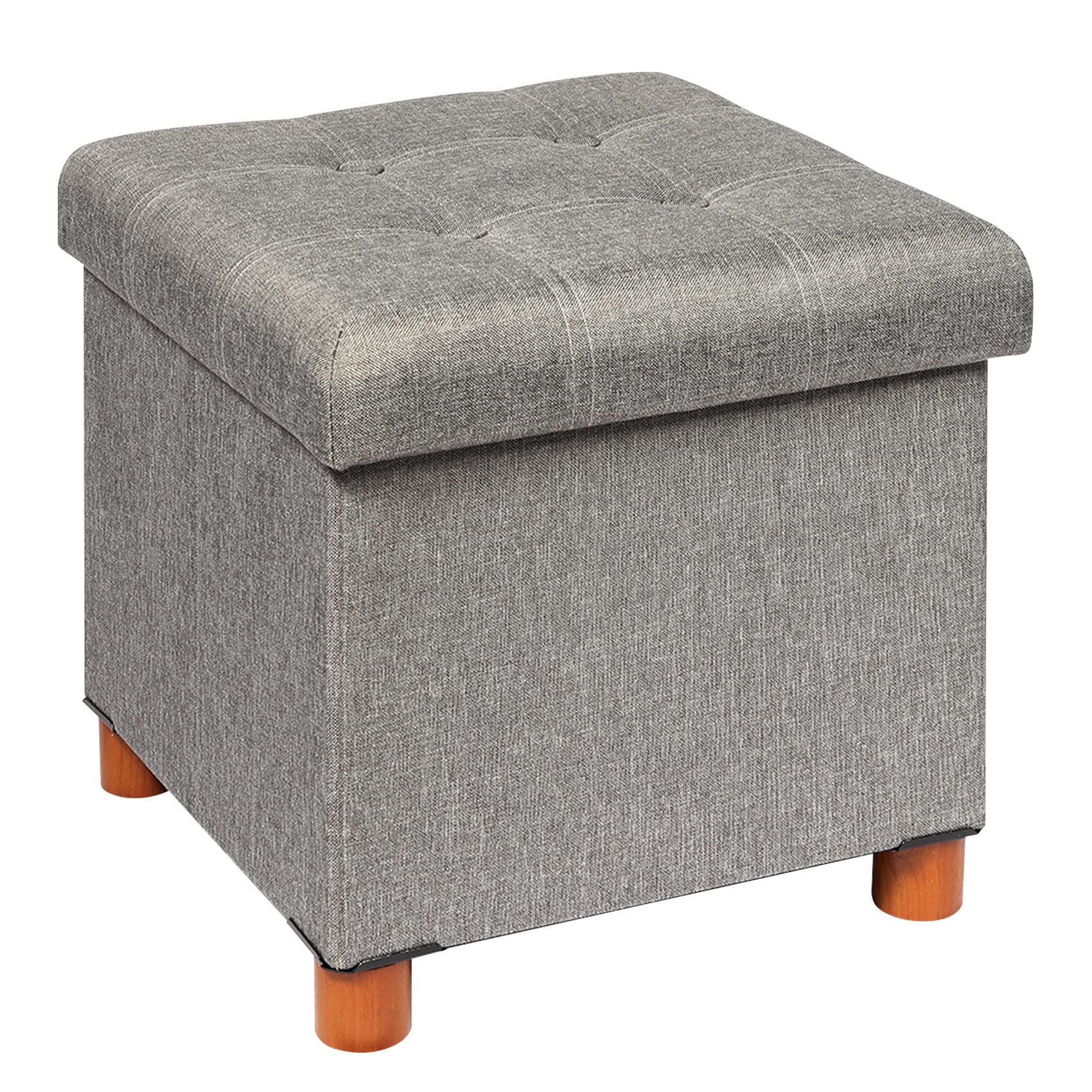 B FSOBEIIALEO Storage Ottoman with Tray, Foot Stools and Ottomans with Legs, Storage Cube Seat Linen Grey 15"