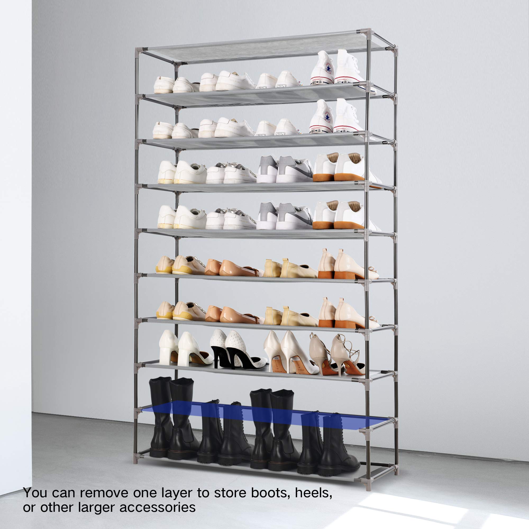 HODYANN 10-Tier Shoe Rack, Non-Woven Fabric Storage Organizer, 50 Pairs Space-Saving Shoe Tower