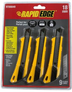 rapid edge all-purpose 18mm snap off utility knife with 18mm snap off blades, pack of 3