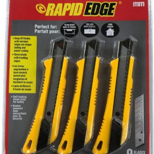 Rapid Edge All-Purpose 18mm Snap Off Utility Knife with 18mm Snap Off Blades, Pack of 3