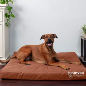 Furhaven Water-Resistant Orthopedic Dog Bed for Large Dogs w/ Removable Washable Cover, For Dogs Up to 95 lbs - Indoor/Outdoor Logo Print Oxford Polycanvas Mattress - Chestnut, Jumbo/XL