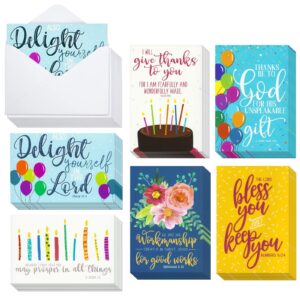 faithful finds 48 pack religious christian birthday cards bulk set with envelopes, bible verse design (4 x 6 in)