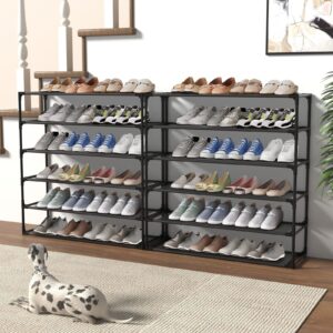 ty arts & culture 2 pack 6-tiers shoe rack organizer, sturdy metal pipes & durable non-woven fabric, space saving tall shoe rack hold 48-60airs, shoe rack for entryway (black)