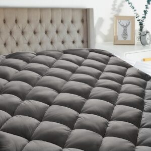 full mattress pad cover cooling mattress topper pillow top breathable mattress toppers quilted fitted (8-21 inch fitted deep pocket,grey)