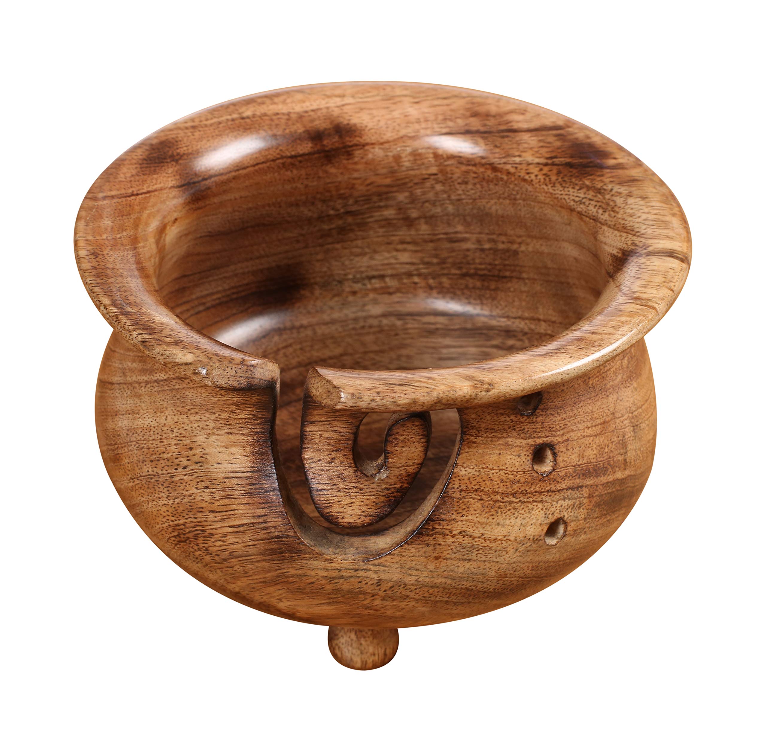 WINLAY Yarn Bowls Yarn Storage Bowl with Carved Holes & Drill,Knitting Crochet Accessories, 6LxW6x5H - Inch