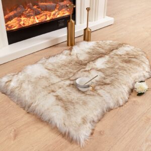 carvapet luxury soft faux sheepskin chair cover seat cushion pad plush fur area rugs for bedroom, 2ft x 3ft, white with brown tips