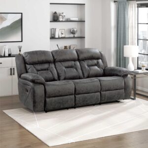 homelegance reclining couch, polished microfiber manual double recliner sofa, gray