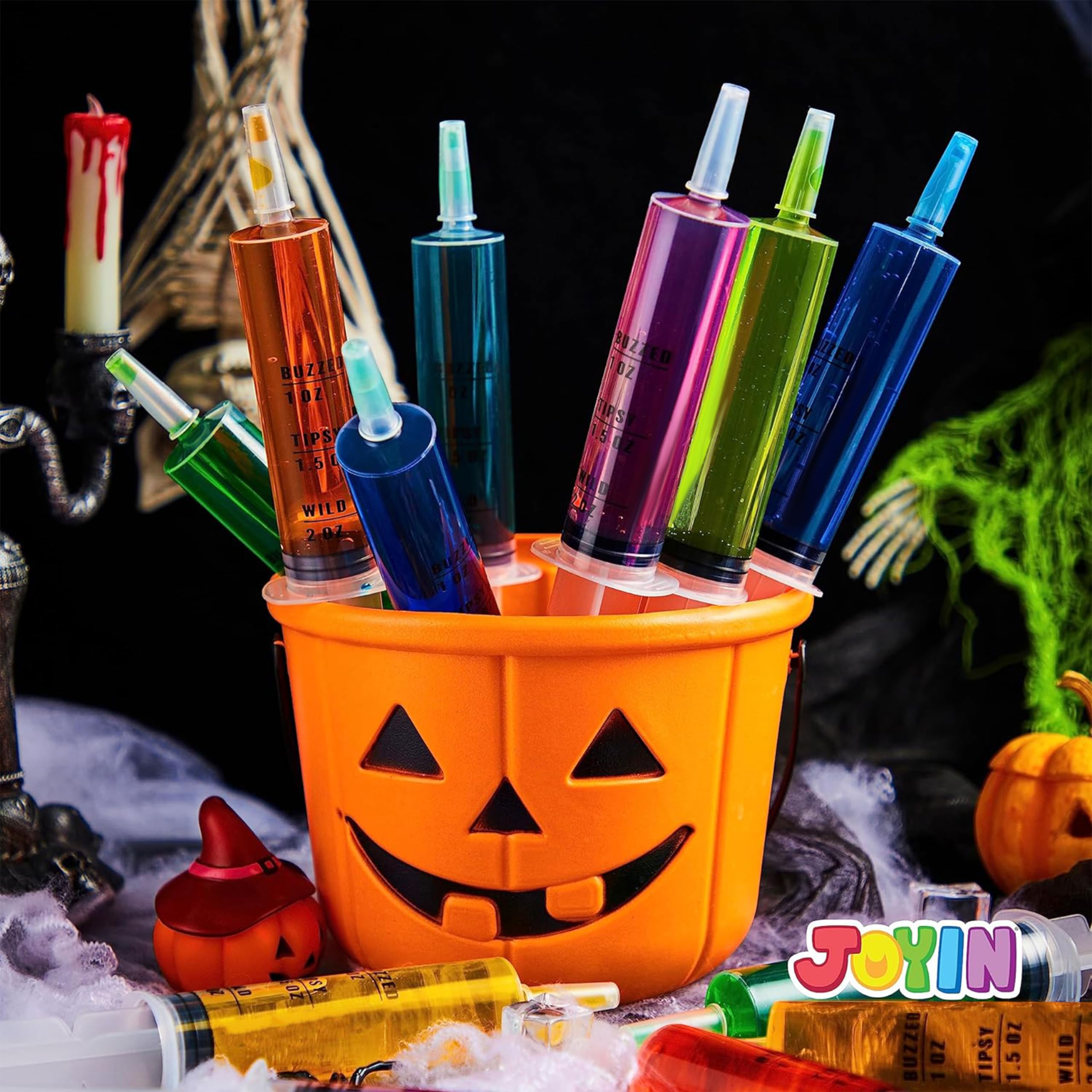 JOYIN 36 PCs 60ml Charge Plastic Syringes, 2 oz Reusable Container Tubes with Caps & Individually Wrapped; Easy-Grip Caps for Halloween Party Favor