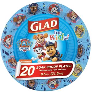 glad for kids paw patrol paper plates, 20 count, 8.5 inches | disposable paw patrol plates for kids | heavy duty disposable soak proof microwavable paper plates for all occasions