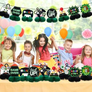 9 Pieces Video Game Party Decorations Supplies Video Game Honeycomb Table Centerpieces Cutouts for Video Game Birthday Baby Shower Theme Party Supplies