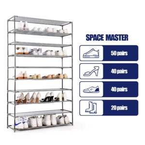 HODYANN 10-Tier Shoe Rack, Non-Woven Fabric Storage Organizer, 50 Pairs Space-Saving Shoe Tower