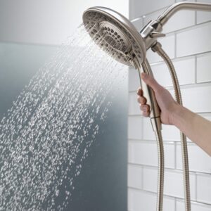 Delta Faucet 5-Spray In2ition 2-in-1 Dual Shower Head with HandHeld Spray, Brushed Nickel Hand Held Shower Head with Hose, Handheld Shower Heads, 2.5 GPM Shower Head, Stainless 58569-SS25-PK